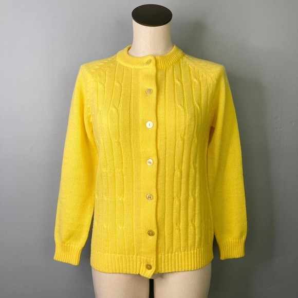 Vintage | Sweaters | Vintage Lemon Yellow 6s Mid Century Button Up ...